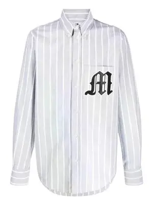 MSGM Logo-appliqué Striped Cotton Shirt - Grey