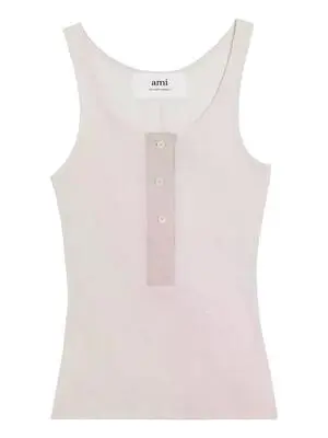 AMI Paris Button-front Cotton-rib Tank Top - Grey