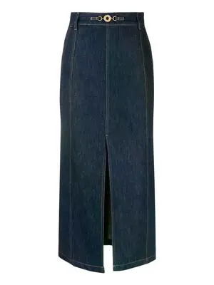 PATOU Slit-detail Organic-denim Midi Skirt - Blue