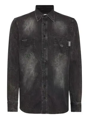 Philipp Plein Skull & Bones Denim Shirt - Grey