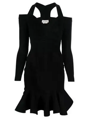 Alexander McQueen V-neck Knitted Mini Dress - Black