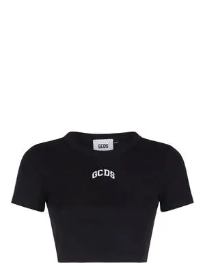 Gcds Logo-embroidered Cropped T-shirt - Black
