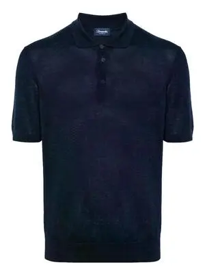 DRUMOHR Cotton-linen Knit Polo Shirt - Blue