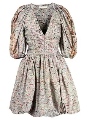 Ulla Johnson Marbled Puff-sleeve Ruched Dress - Grey