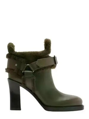 Burberry Buckled 100mm Leather Biker Boots - Green
