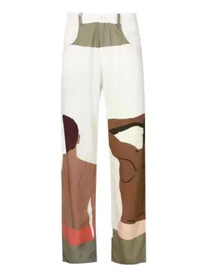 AMIR SLAMA Graphic-print Linen-blend Trousers - Neutrals