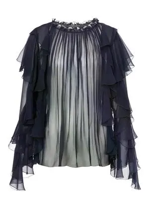 Alberta Ferretti Ruffle-detail Silk Blouse - Blue