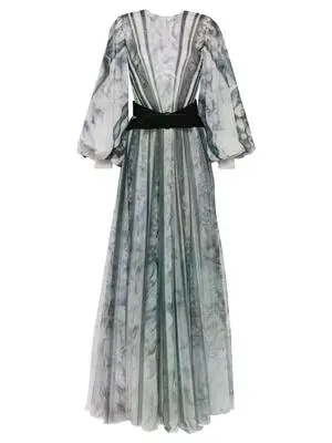 SAIID KOBEISY Abstract-print Belted Gown - Grey