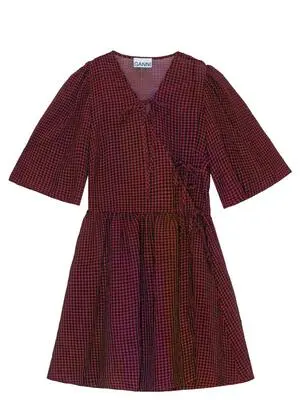 GANNI Gingham-Print Mini Wrap Dress Red