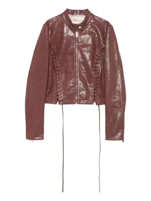 Blumarine Cracked-effect Leather Jacket - Red