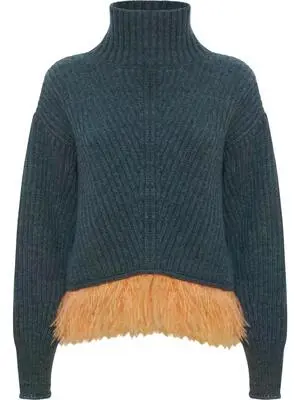 La DoubleJ High-neck Feather-trim Jumper - Green