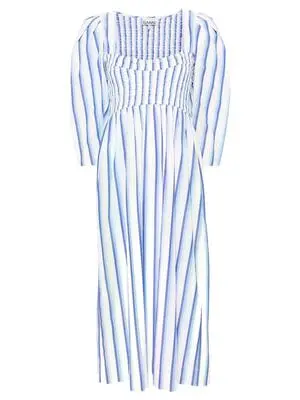 GANNI Striped Poplin Midi Dress - Blue