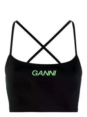 GANNI Logo-print Cropped Top - Black