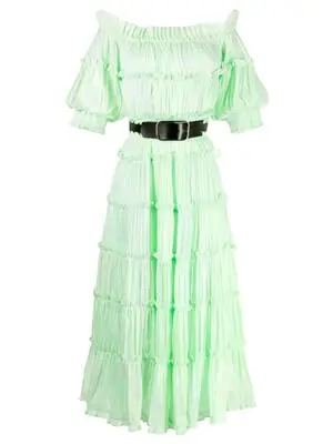 LEO LIN Rue Off-shoulder Tiered Dress - Green