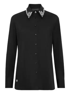 Philipp Plein Crystal-embellished Cotton Shirt - Black