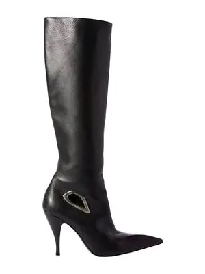 Off-White Crescent Knee-high Leather Stiletto Boots - Black