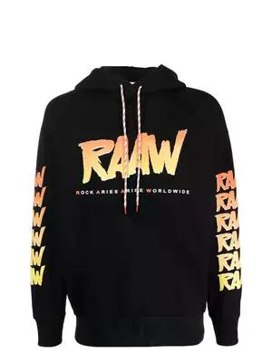 Aries Logo Print Hoodie - Black