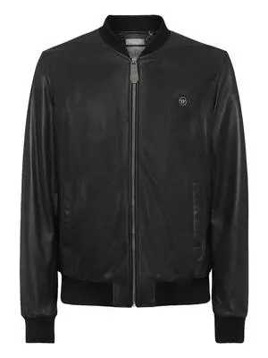 Philipp Plein Logo-patch Leather Jacket - Black