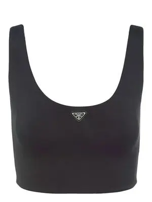 Prada Triangle-logo Jersey Crop Top - Black