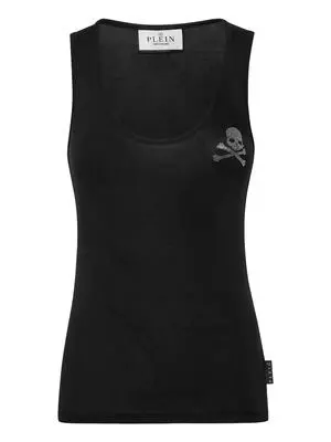 Philipp Plein Crystal-embellished Cotton Tank Top - Black