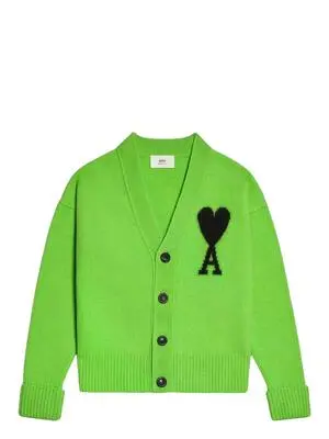AMI Paris De Coeur Wool Cardigan - Green