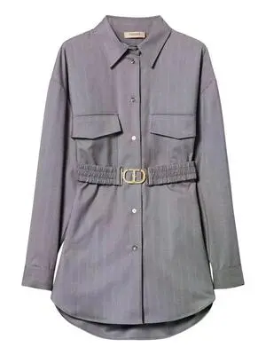 TWINSET Pinstripe-print Belted Shirt - Grey
