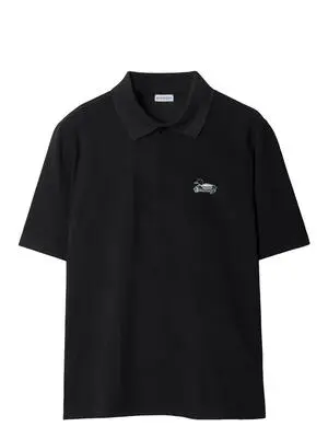 Burberry Logo-patch Cotton Polo Shirt - Black