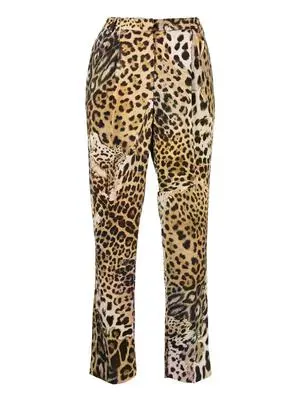 Roberto Cavalli Leopard-print Cropped Trousers With Tiger Tooth Detail - Neutrals