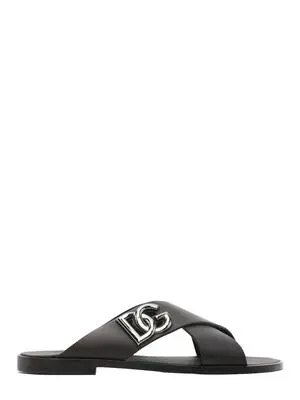 Dolce & Gabbana Dg-logo Leather Sandals - Brown