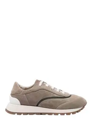 Brunello Cucinelli Monili-chain Suede Sneakers - Neutrals