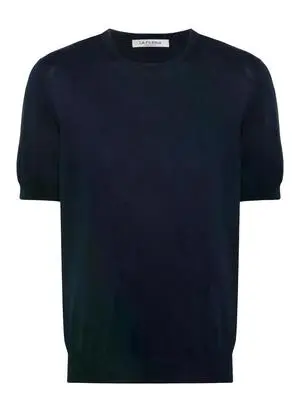 FILERIA Fine-knit Short-sleeved Jumper - Blue