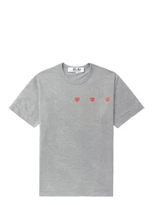 Play Comme Des Garcon Triple Hearts Cotton T-shirt - Grey