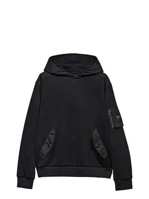 Prada Cotton Hoodie With Re-nylon Accents - Black