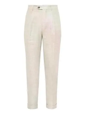 Brunello Cucinelli Slub-Textured Trousers Neutrals