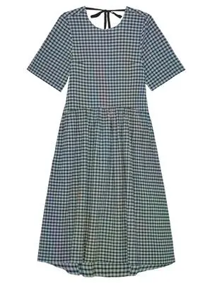 GANNI Checked Seersucker Midi Dress - Blue