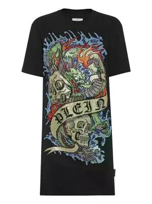 Philipp Plein Tattoo Crystal T-shirt Dress - Black