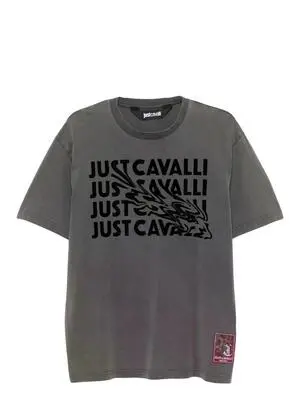 Just Cavalli Flocked-logo T-shirt - Grey