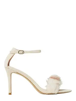 TWINSET 90mm Feather-detail Suede Sandals - Neutrals