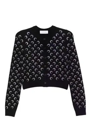 MARINE SERRE Moon Rhinestoned Cropped Cardigan - Black