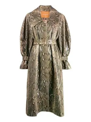 REJINA PYO Snakeskin Print Belted Waist Coat - Brown