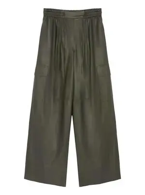 YVES SALOMON Wide-leg Leather Cargo Trousers - Green