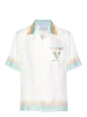 Casablanca Cuban-collar Silk Shirt - White