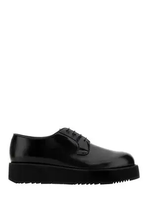 Prada Brushed-leather Derby Shoes - Black