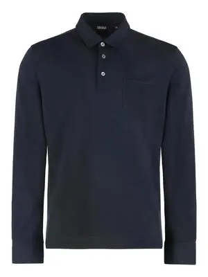 Zegna Long Sleeve Polo Shirt Blue
