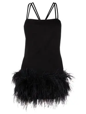 Attico The Attico Feather-Trim Mini Dress Black