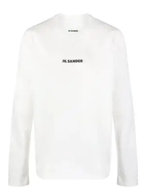 JIL SANDER Logo-print Long-sleeves Cotton T-shirt - White