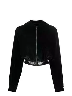 Philipp Plein Logo-embellished Velour Hoodie - Black