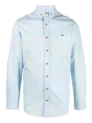 VIVIENNE WESTWOOD Orb-embroidered Organic-cotton Shirt - Blue