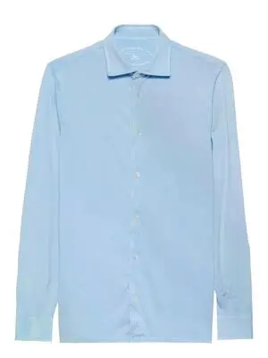 Fedeli Plain Organic-cotton Shirt - Blue