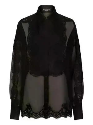 Dolce & Gabbana Lace-trim Organza Tuxedo Shirt - Black